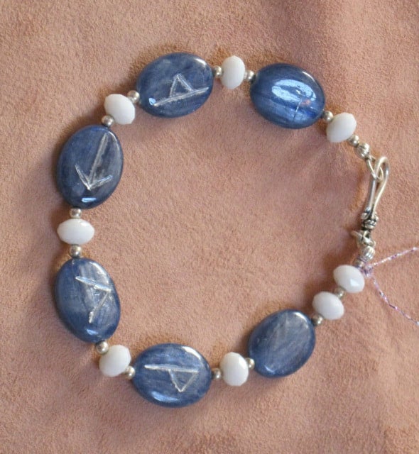Blue Kyanite, White Crystal, Sterling Silver Serenity Prayer Bracelet ...
