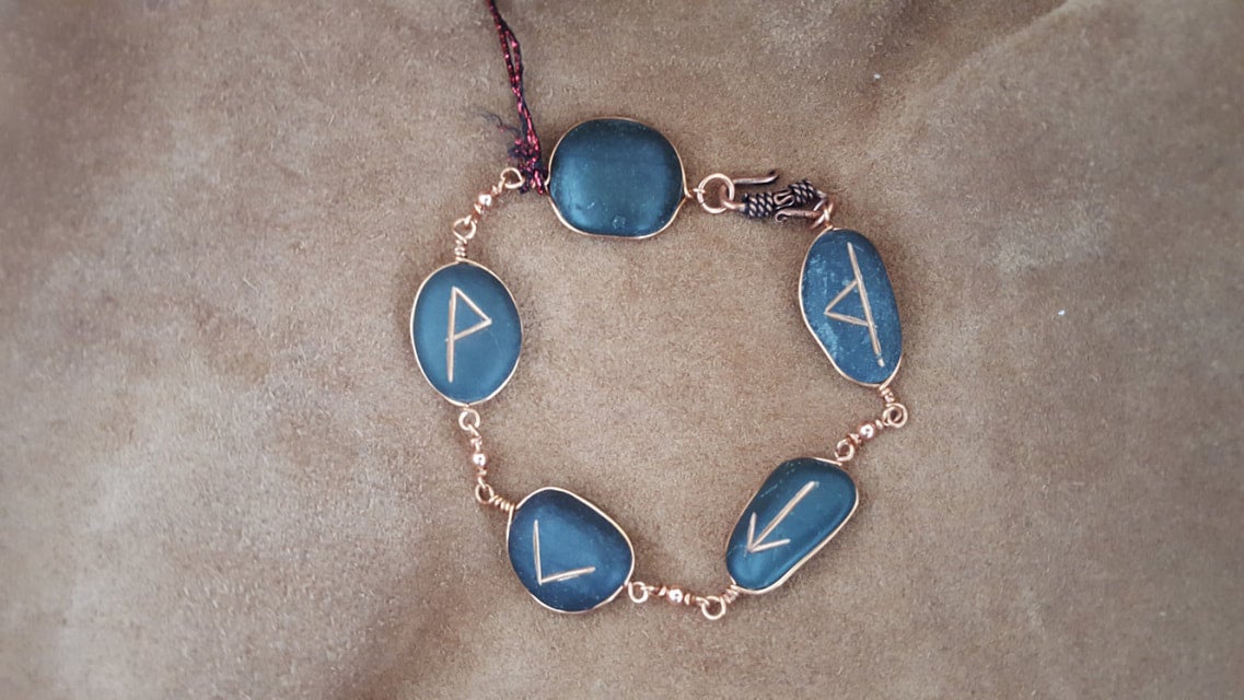 Beach Stone / Copper "Serenity Prayer" Rune Bracelet | Touchstone Runes ...