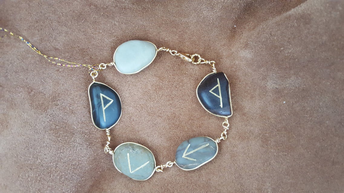 Beach Stone / Gold "Serenity Prayer" Rune Bracelet | Touchstone Runes ...